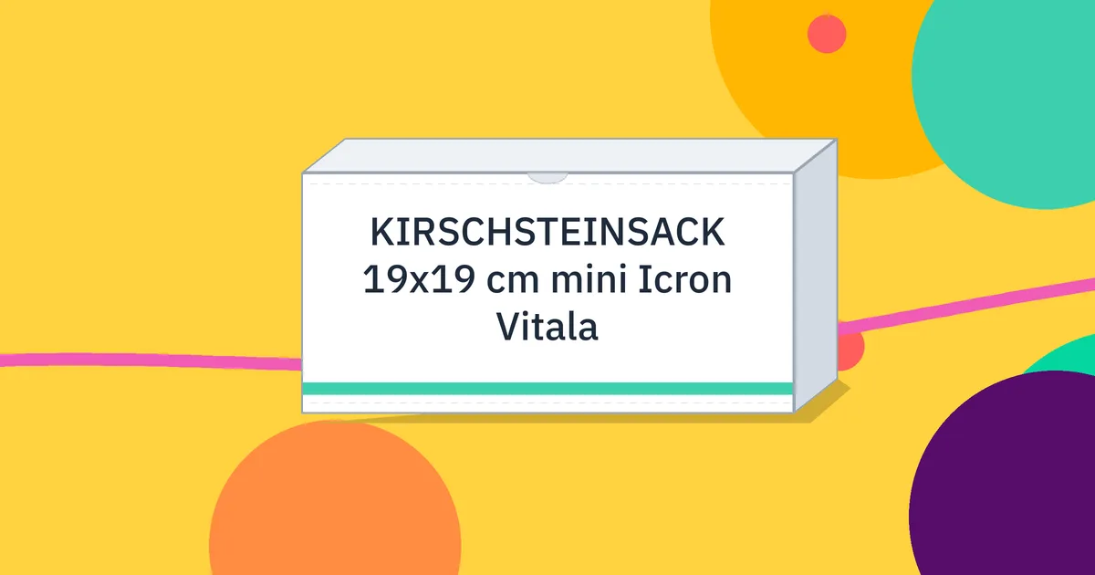 Symbolbild: Packung mit der Aufschrift KIRSCHSTEINSACK 19x19 cm mini Icron Vitala (PZN 02161606) – Verfügbarkeit und Bezug in Apotheken in Frankfurt am Main