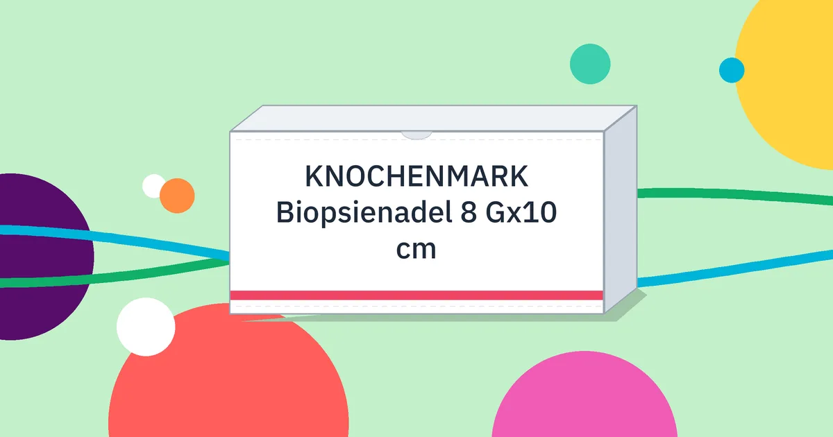 Symbolbild: Packung mit der Aufschrift KNOCHENMARK Biopsienadel 8 Gx10 cm (PZN 18812164) – Verfügbarkeit und Bezug in Apotheken in Frankfurt am Main