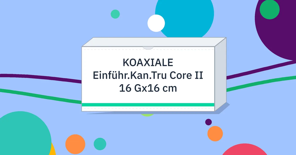 Symbolbild: Packung mit der Aufschrift KOAXIALE Einführ.Kan.Tru Core II 16 Gx16 cm (PZN 02294684) – Verfügbarkeit und Bezug in Apotheken in Frankfurt am Main