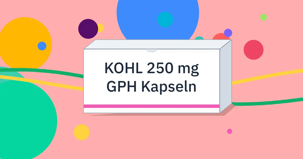 Symbolbild: Packung mit der Aufschrift KOHL 250 mg GPH Kapseln (PZN 00954604) – Verfügbarkeit und Bezug in Apotheken in Frankfurt am Main