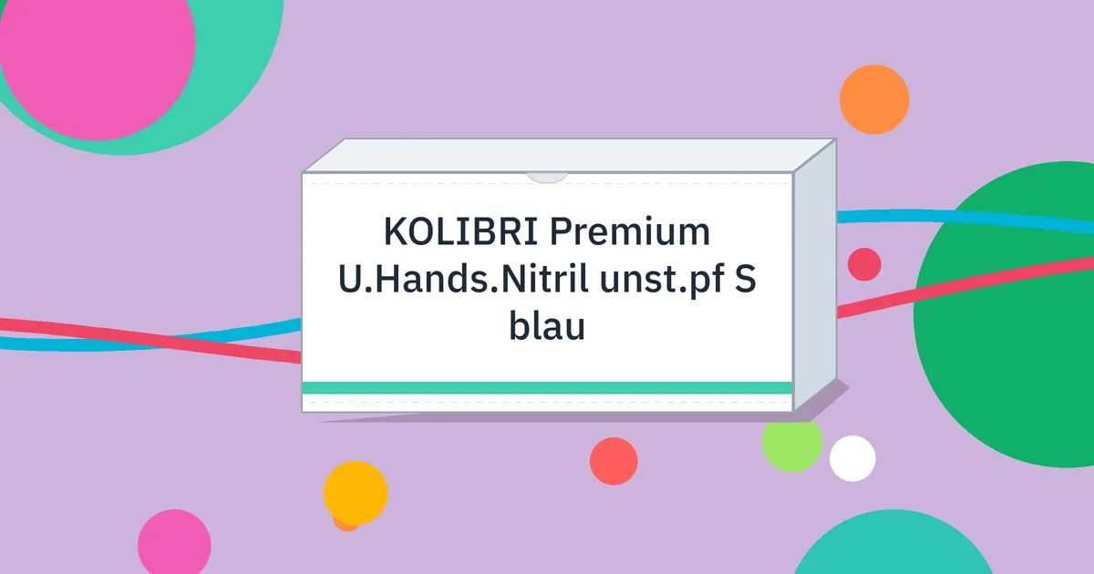 Symbolbild: Packung mit der Aufschrift KOLIBRI Premium U.Hands.Nitril unst.pf S blau (PZN 15198982) – Verfügbarkeit und Bezug in Apotheken in Frankfurt am Main