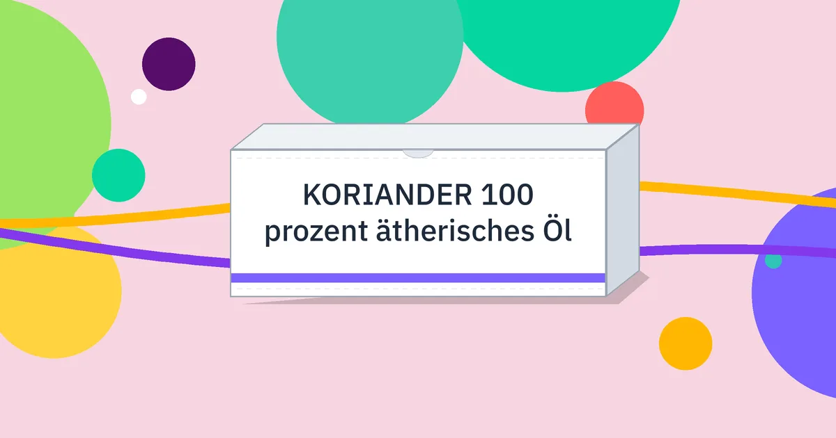 Symbolbild: Packung mit der Aufschrift KORIANDER 100 prozent ätherisches Öl (PZN 07205716) – Verfügbarkeit und Bezug in Apotheken in Frankfurt am Main