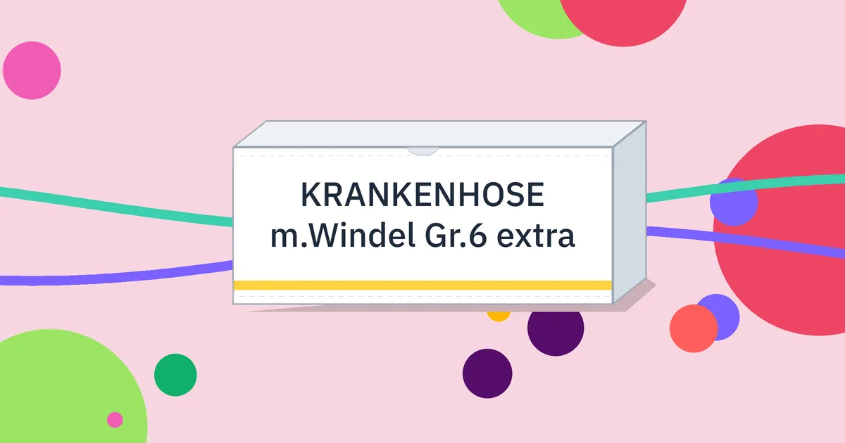 Symbolbild: Packung mit der Aufschrift KRANKENHOSE m.Windel Gr.6 extra (PZN 02441990) – Verfügbarkeit und Bezug in Apotheken in Frankfurt am Main