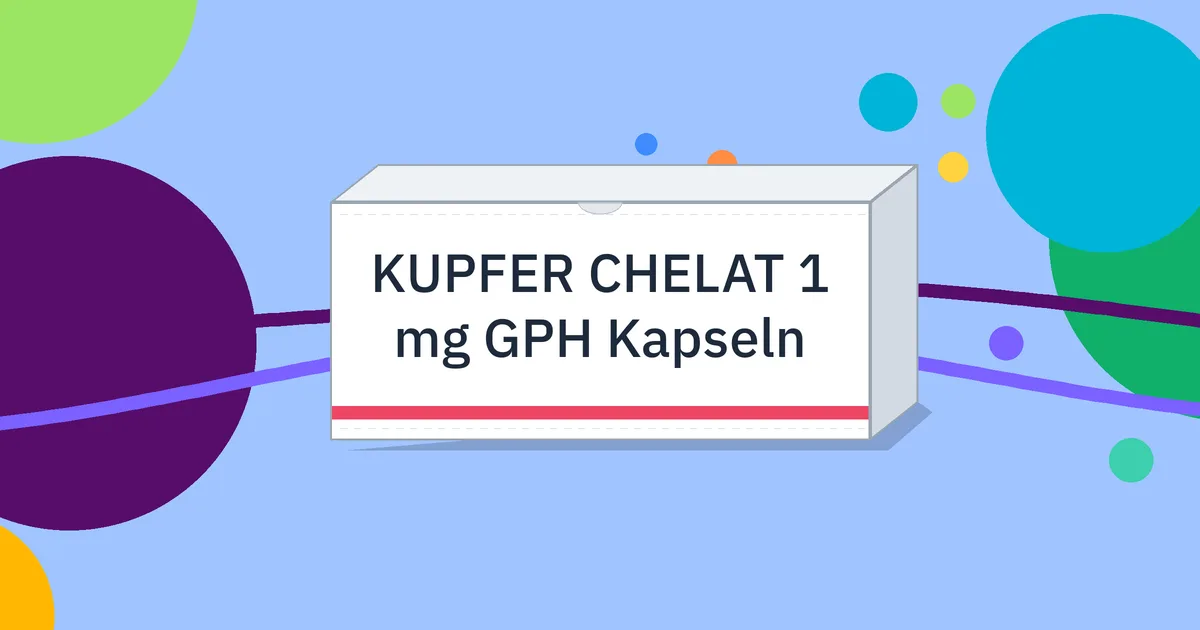 Symbolbild: Packung mit der Aufschrift KUPFER CHELAT 1 mg GPH Kapseln (PZN 10190674) – Verfügbarkeit und Bezug in Apotheken in Frankfurt am Main
