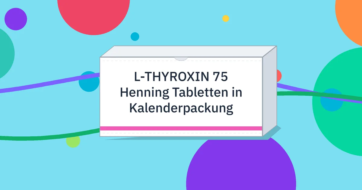 Symbolbild: Packung mit der Aufschrift L-THYROXIN 75 Henning Tabletten in Kalenderpackung (PZN 00300423) – Verfügbarkeit und Bezug in Apotheken in Frankfurt am Main