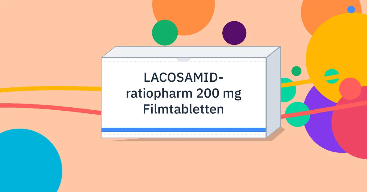 Symbolbild: Packung mit der Aufschrift LACOSAMID-ratiopharm 200 mg Filmtabletten (PZN 14308753) – Verfügbarkeit und Bezug in Apotheken in Frankfurt am Main