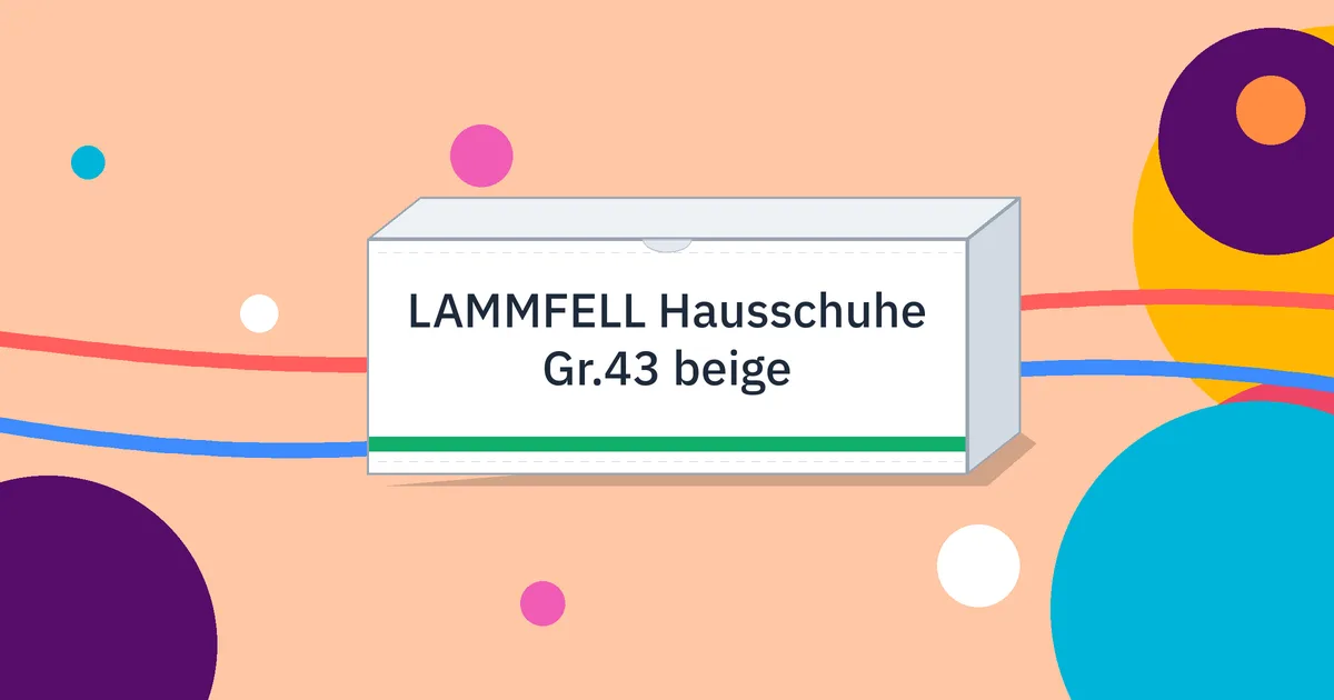 Symbolbild: Packung mit der Aufschrift LAMMFELL Hausschuhe Gr.43 beige (PZN 13228213) – Verfügbarkeit und Bezug in Apotheken in Frankfurt am Main
