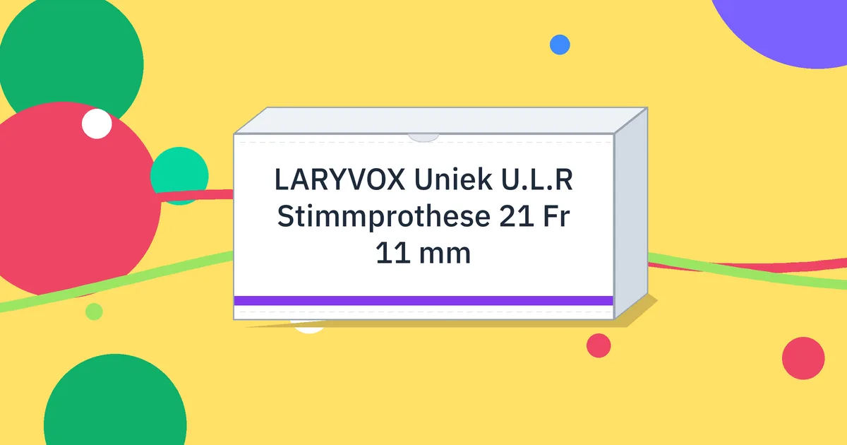 Symbolbild: Packung mit der Aufschrift LARYVOX Uniek U.L.R Stimmprothese 21 Fr 11 mm (PZN 18791350) – Verfügbarkeit und Bezug in Apotheken in Frankfurt am Main