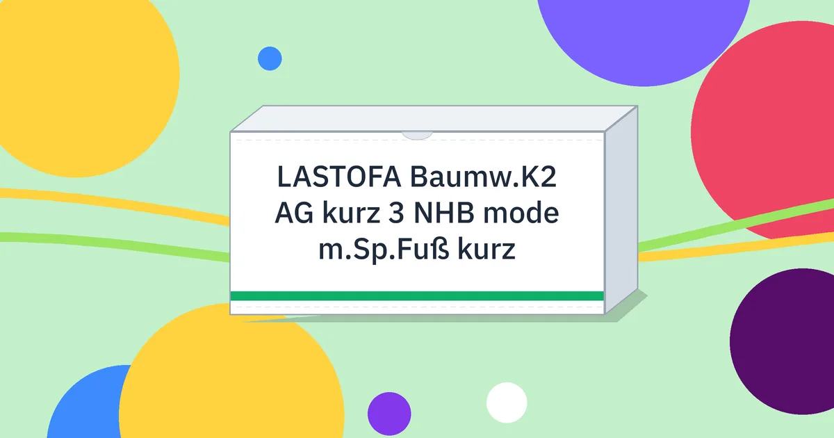 Symbolbild: Packung mit der Aufschrift LASTOFA Baumw.K2 AG kurz 3 NHB mode m.Sp.Fuß kurz (PZN 01948089) – Verfügbarkeit und Bezug in Apotheken in Frankfurt am Main