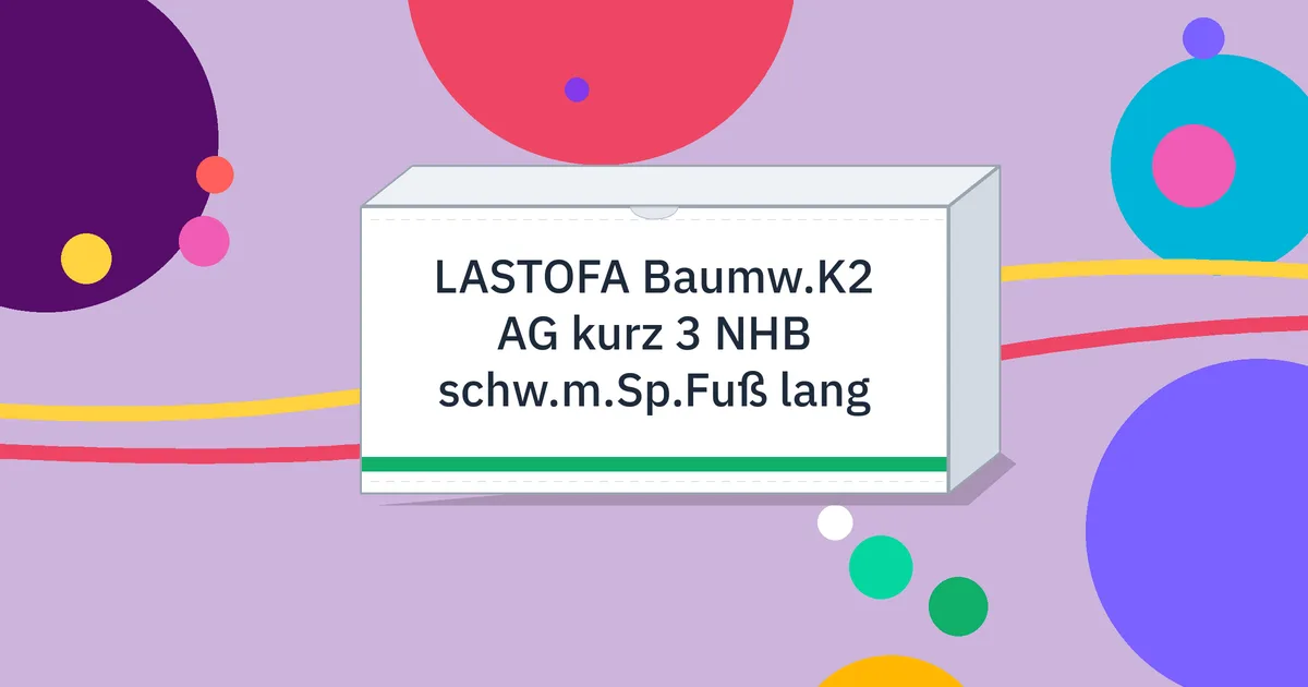 Symbolbild: Packung mit der Aufschrift LASTOFA Baumw.K2 AG kurz 3 NHB schw.m.Sp.Fuß lang (PZN 01947865) – Verfügbarkeit und Bezug in Apotheken in Frankfurt am Main