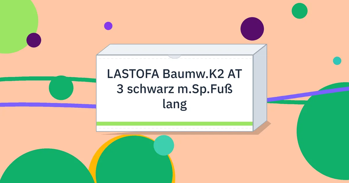 Symbolbild: Packung mit der Aufschrift LASTOFA Baumw.K2 AT 3 schwarz m.Sp.Fuß lang (PZN 01950212) – Verfügbarkeit und Bezug in Apotheken in Frankfurt am Main