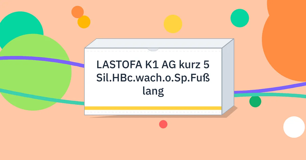Symbolbild: Packung mit der Aufschrift LASTOFA K1 AG kurz 5 Sil.HBc.wach.o.Sp.Fuß lang (PZN 14148775) – Verfügbarkeit und Bezug in Apotheken in Frankfurt am Main