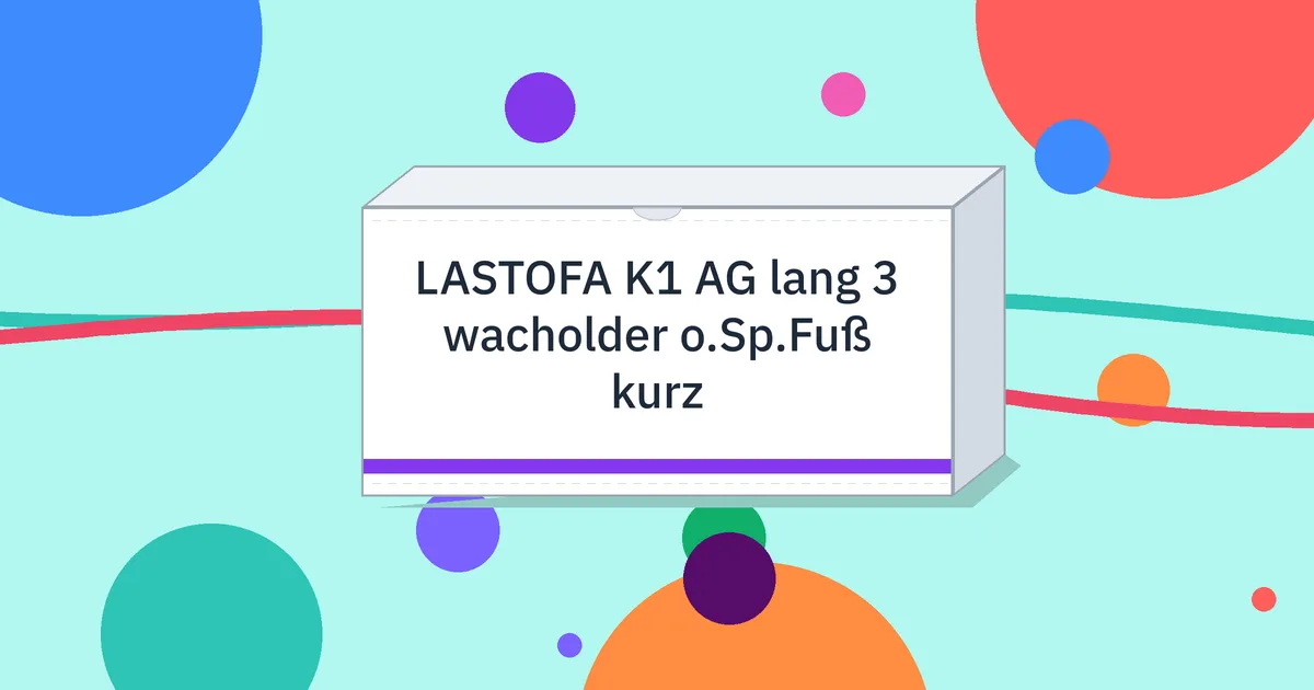 Symbolbild: Packung mit der Aufschrift LASTOFA K1 AG lang 3 wacholder o.Sp.Fuß kurz (PZN 13791078) – Verfügbarkeit und Bezug in Apotheken in Frankfurt am Main