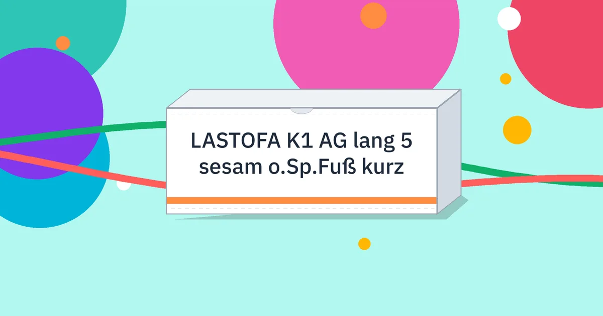 Symbolbild: Packung mit der Aufschrift LASTOFA K1 AG lang 5 sesam o.Sp.Fuß kurz (PZN 13793485) – Verfügbarkeit und Bezug in Apotheken in Frankfurt am Main