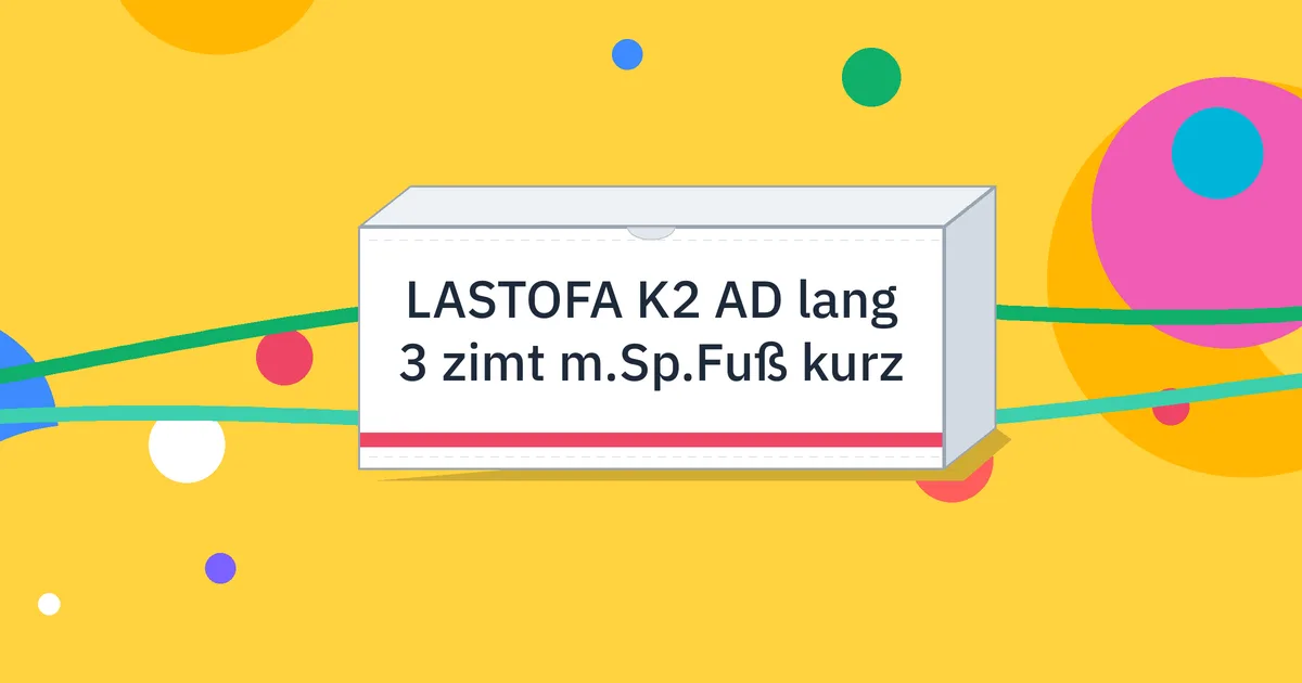 Symbolbild: Packung mit der Aufschrift LASTOFA K2 AD lang 3 zimt m.Sp.Fuß kurz (PZN 13800162) – Verfügbarkeit und Bezug in Apotheken in Frankfurt am Main