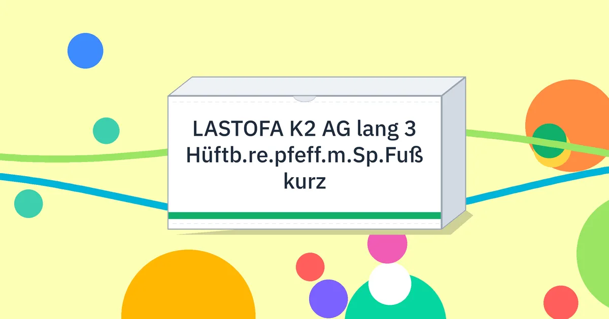 Symbolbild: Packung mit der Aufschrift LASTOFA K2 AG lang 3 Hüftb.re.pfeff.m.Sp.Fuß kurz (PZN 13811378) – Verfügbarkeit und Bezug in Apotheken in Frankfurt am Main