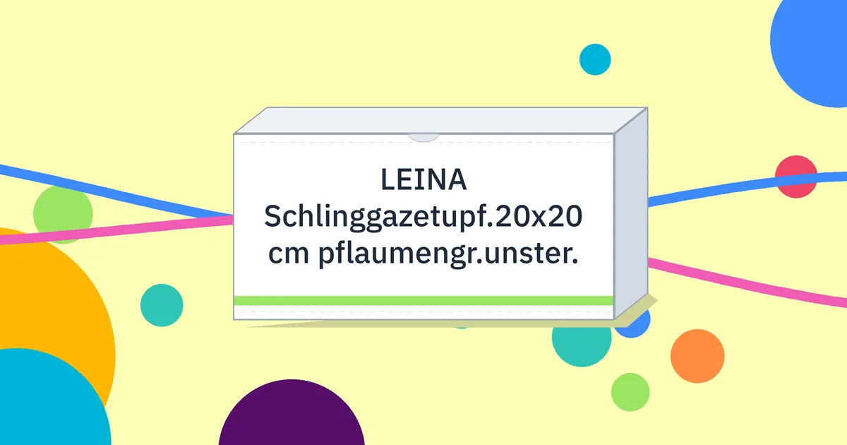 Symbolbild: Packung mit der Aufschrift LEINA Schlinggazetupf.20x20 cm pflaumengr.unster. (PZN 01302571) – Verfügbarkeit und Bezug in Apotheken in Frankfurt am Main