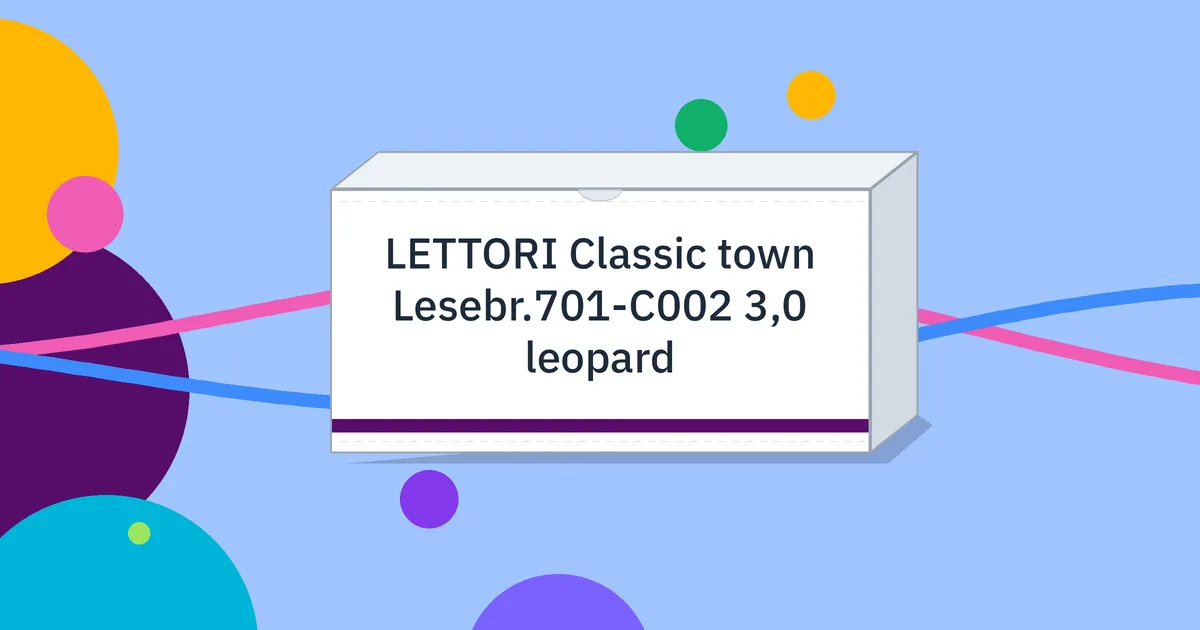 Symbolbild: Packung mit der Aufschrift LETTORI Classic town Lesebr.701-C002 3,0 leopard (PZN 11118124) – Verfügbarkeit und Bezug in Apotheken in Frankfurt am Main