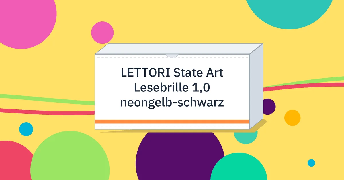 Symbolbild: Packung mit der Aufschrift LETTORI State Art Lesebrille 1,0 neongelb-schwarz (PZN 11056251) – Verfügbarkeit und Bezug in Apotheken in Frankfurt am Main