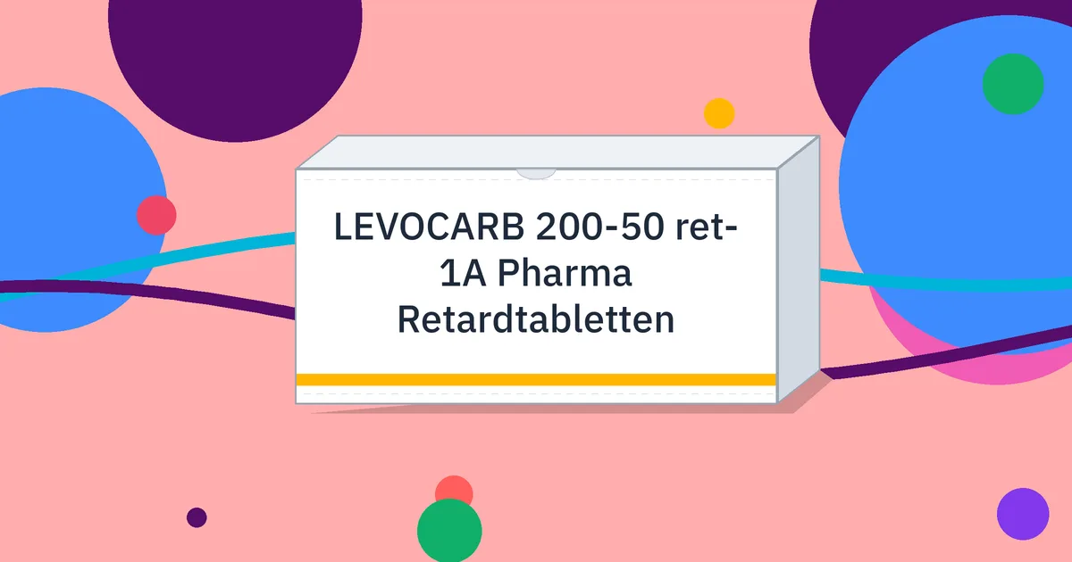 Symbolbild: Packung mit der Aufschrift LEVOCARB 200-50 ret-1A Pharma Retardtabletten (PZN 04855419) – Verfügbarkeit und Bezug in Apotheken in Frankfurt am Main