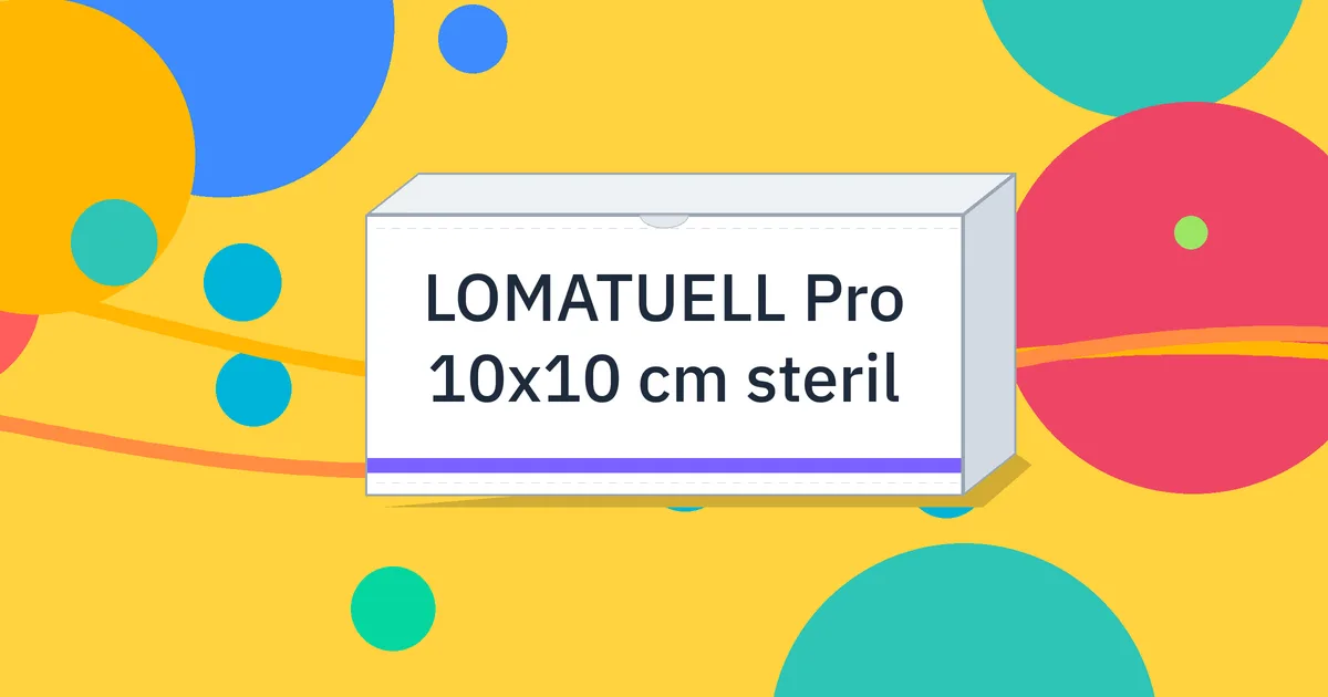 Symbolbild: Packung mit der Aufschrift LOMATUELL Pro 10x10 cm steril (PZN 17832242) – Verfügbarkeit und Bezug in Apotheken in Frankfurt am Main