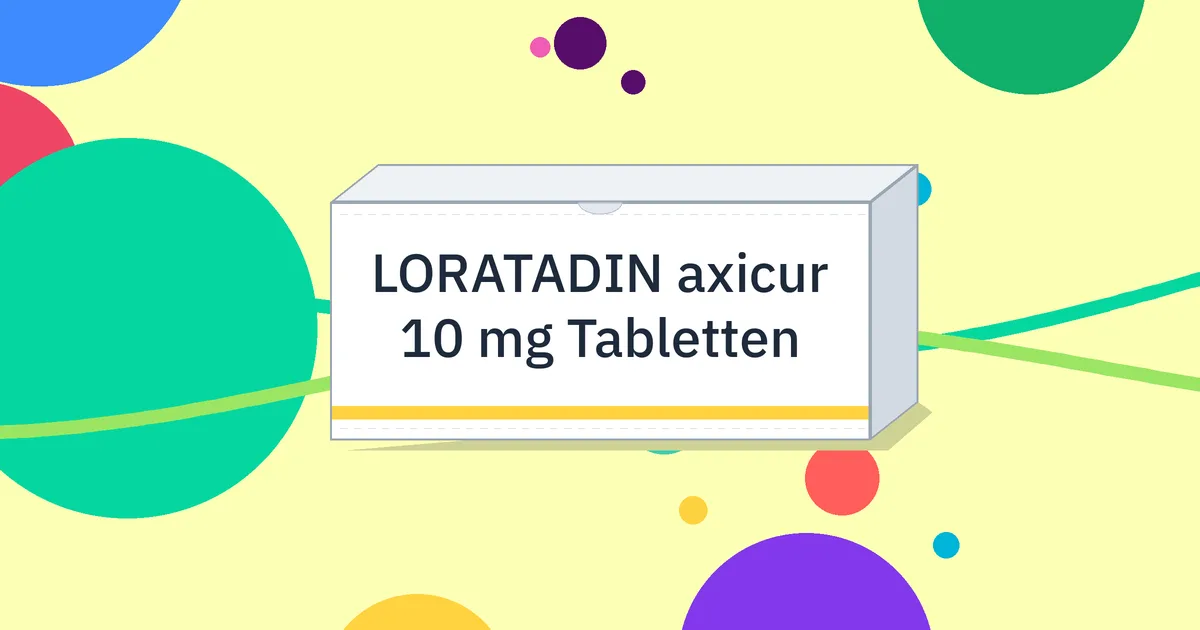 Symbolbild: Packung mit der Aufschrift LORATADIN axicur 10 mg Tabletten (PZN 14293750) – Verfügbarkeit und Bezug in Apotheken in Frankfurt am Main