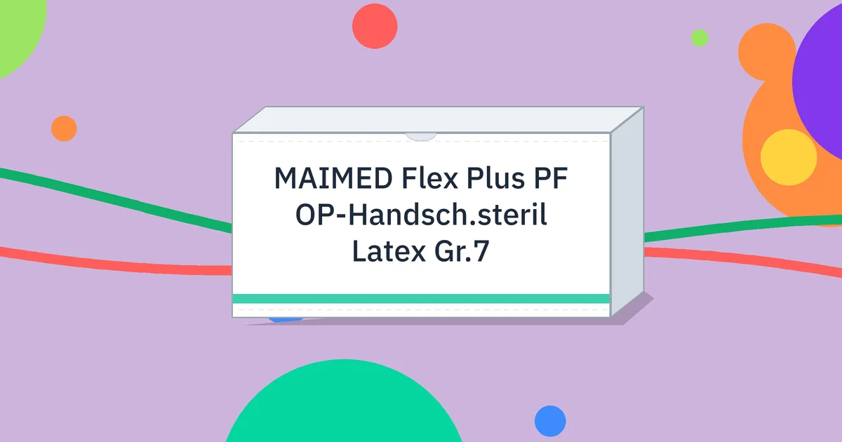 Symbolbild: Packung mit der Aufschrift MAIMED Flex Plus PF OP-Handsch.steril Latex Gr.7 (PZN 04842724) – Verfügbarkeit und Bezug in Apotheken in Frankfurt am Main