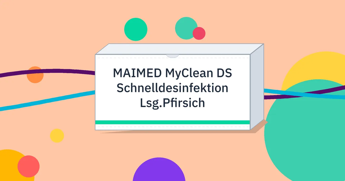 Symbolbild: Packung mit der Aufschrift MAIMED MyClean DS Schnelldesinfektion Lsg.Pfirsich (PZN 10305864) – Verfügbarkeit und Bezug in Apotheken in Frankfurt am Main