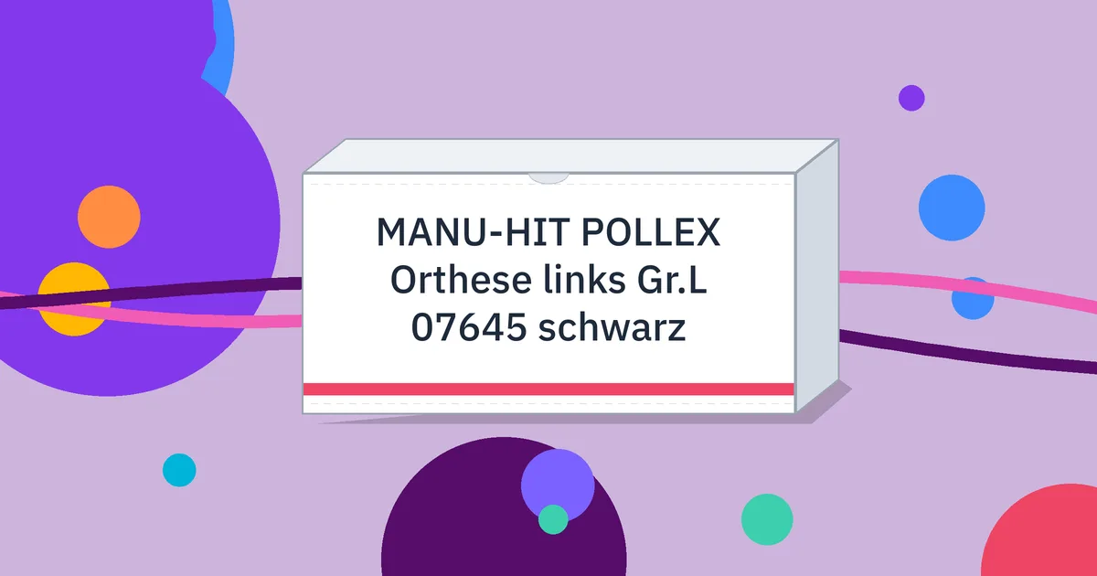 Symbolbild: Packung mit der Aufschrift MANU-HIT POLLEX Orthese links Gr.L 07645 schwarz (PZN 03259158) – Verfügbarkeit und Bezug in Apotheken in Frankfurt am Main