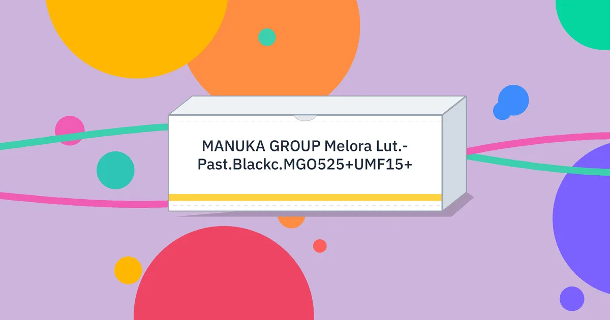 Symbolbild: Packung mit der Aufschrift MANUKA GROUP Melora Lut.-Past.Blackc.MGO525+UMF15+ (PZN 18244903) – Verfügbarkeit und Bezug in Apotheken in Frankfurt am Main