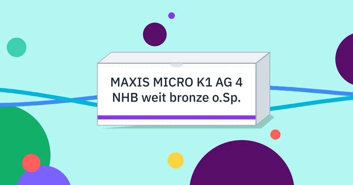 Symbolbild: Packung mit der Aufschrift MAXIS MICRO K1 AG 4 NHB weit bronze o.Sp. (PZN 17672519) – Verfügbarkeit und Bezug in Apotheken in Frankfurt am Main