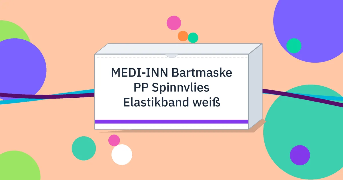 Symbolbild: Packung mit der Aufschrift MEDI-INN Bartmaske PP Spinnvlies Elastikband weiß (PZN 10028330) – Verfügbarkeit und Bezug in Apotheken in Frankfurt am Main