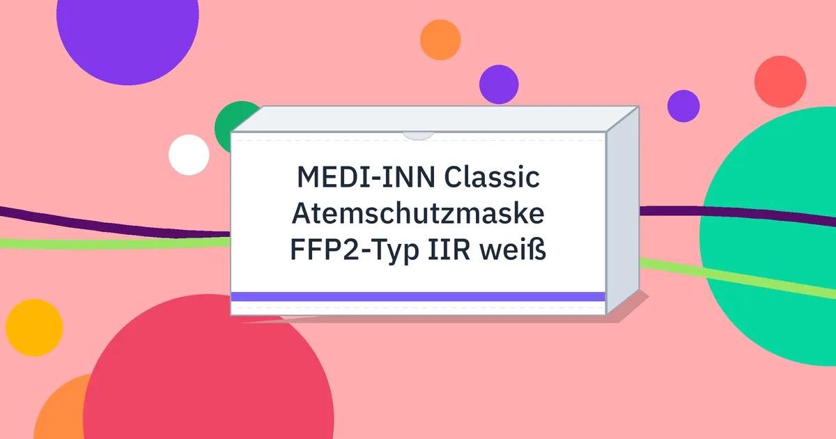 Symbolbild: Packung mit der Aufschrift MEDI-INN Classic Atemschutzmaske FFP2-Typ IIR weiß (PZN 19206796) – Verfügbarkeit und Bezug in Apotheken in Frankfurt am Main