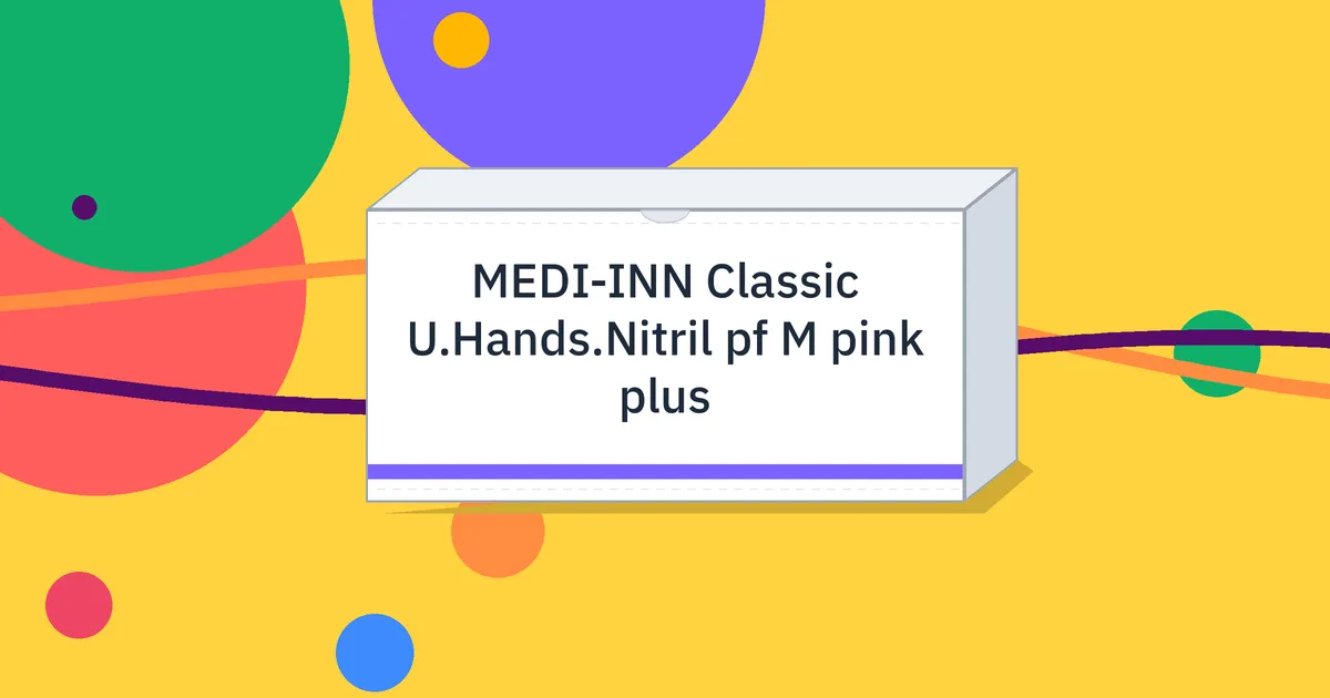 Symbolbild: Packung mit der Aufschrift MEDI-INN Classic U.Hands.Nitril pf M pink plus (PZN 18444772) – Verfügbarkeit und Bezug in Apotheken in Frankfurt am Main