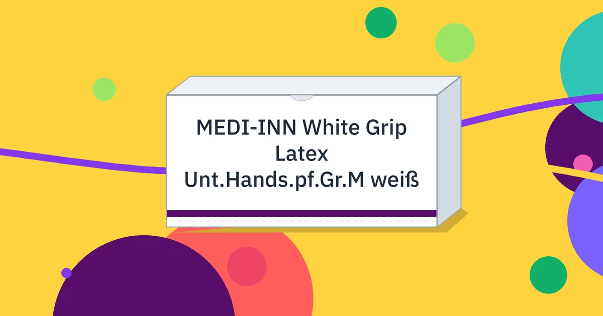 Symbolbild: Packung mit der Aufschrift MEDI-INN White Grip Latex Unt.Hands.pf.Gr.M weiß (PZN 04762942) – Verfügbarkeit und Bezug in Apotheken in Frankfurt am Main