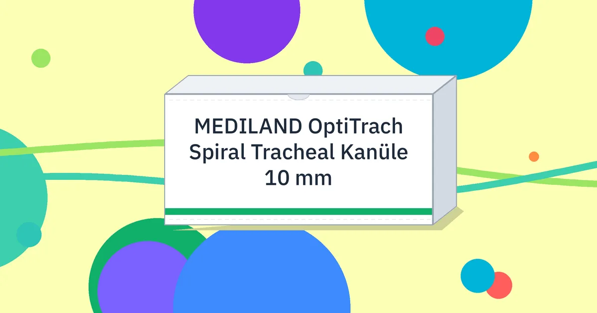 Symbolbild: Packung mit der Aufschrift MEDILAND OptiTrach Spiral Tracheal Kanüle 10 mm (PZN 07104866) – Verfügbarkeit und Bezug in Apotheken in Frankfurt am Main