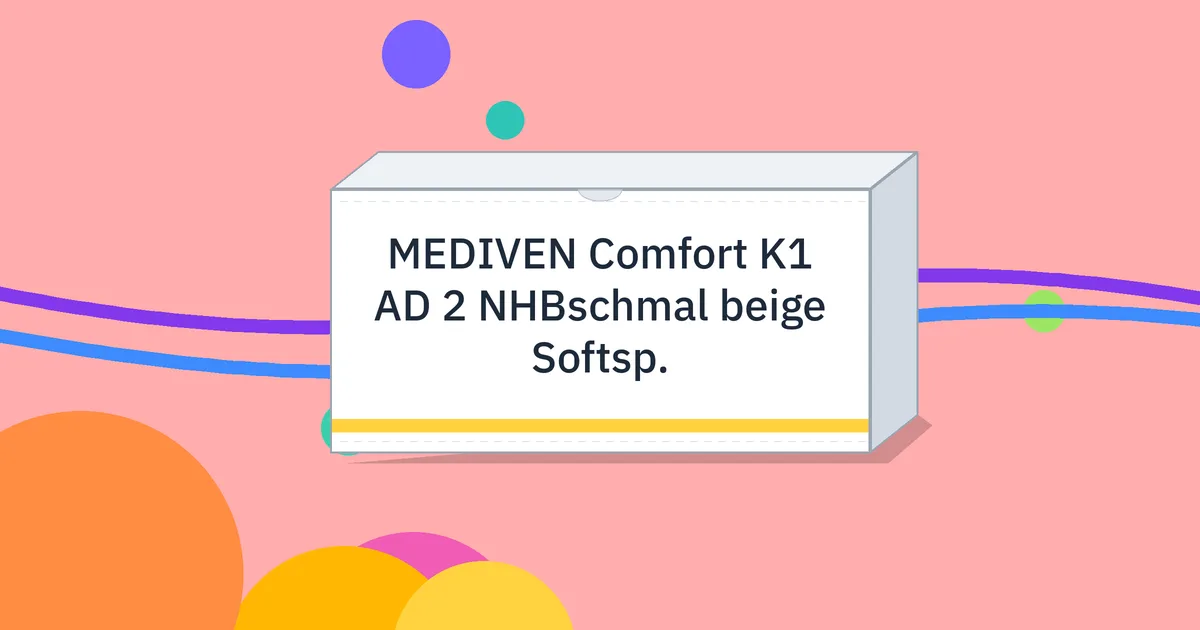 Symbolbild: Packung mit der Aufschrift MEDIVEN Comfort K1 AD 2 NHBschmal beige Softsp. (PZN 14562061) – Verfügbarkeit und Bezug in Apotheken in Frankfurt am Main