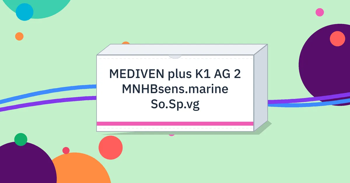 Symbolbild: Packung mit der Aufschrift MEDIVEN plus K1 AG 2 MNHBsens.marine So.Sp.vg (PZN 15918005) – Verfügbarkeit und Bezug in Apotheken in Frankfurt am Main