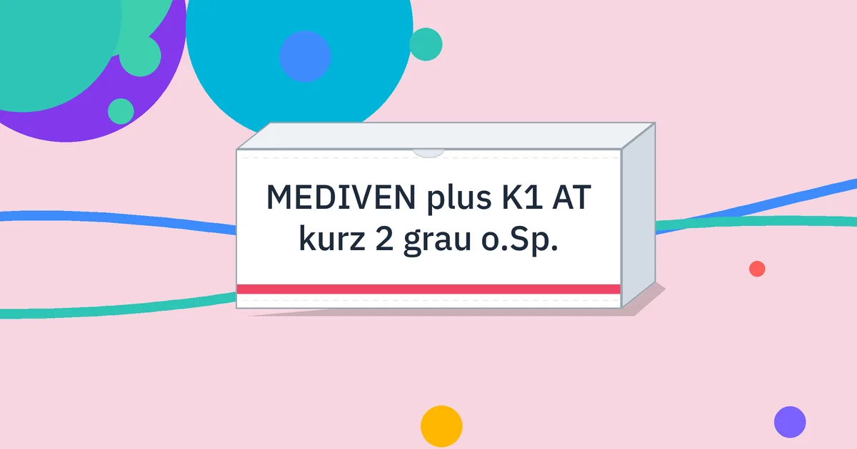 Symbolbild: Packung mit der Aufschrift MEDIVEN plus K1 AT kurz 2 grau o.Sp. (PZN 18931874) – Verfügbarkeit und Bezug in Apotheken in Frankfurt am Main