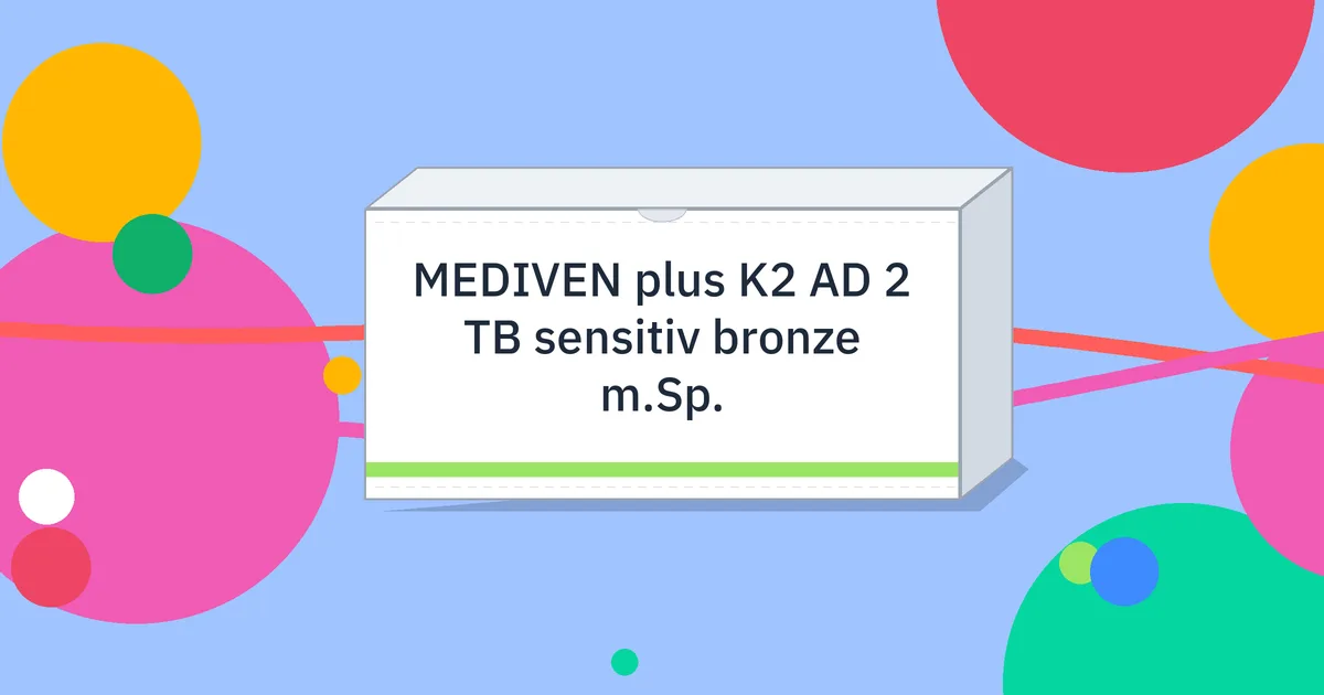 Symbolbild: Packung mit der Aufschrift MEDIVEN plus K2 AD 2 TB sensitiv bronze m.Sp. (PZN 15105437) – Verfügbarkeit und Bezug in Apotheken in Frankfurt am Main