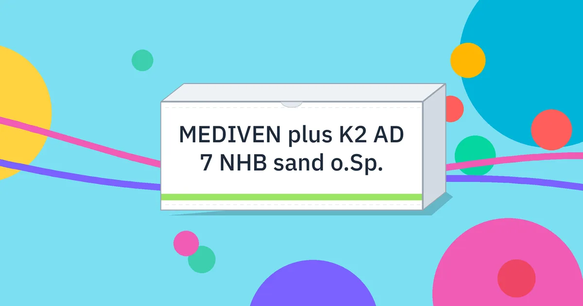 Symbolbild: Packung mit der Aufschrift MEDIVEN plus K2 AD 7 NHB sand o.Sp. (PZN 18946686) – Verfügbarkeit und Bezug in Apotheken in Frankfurt am Main