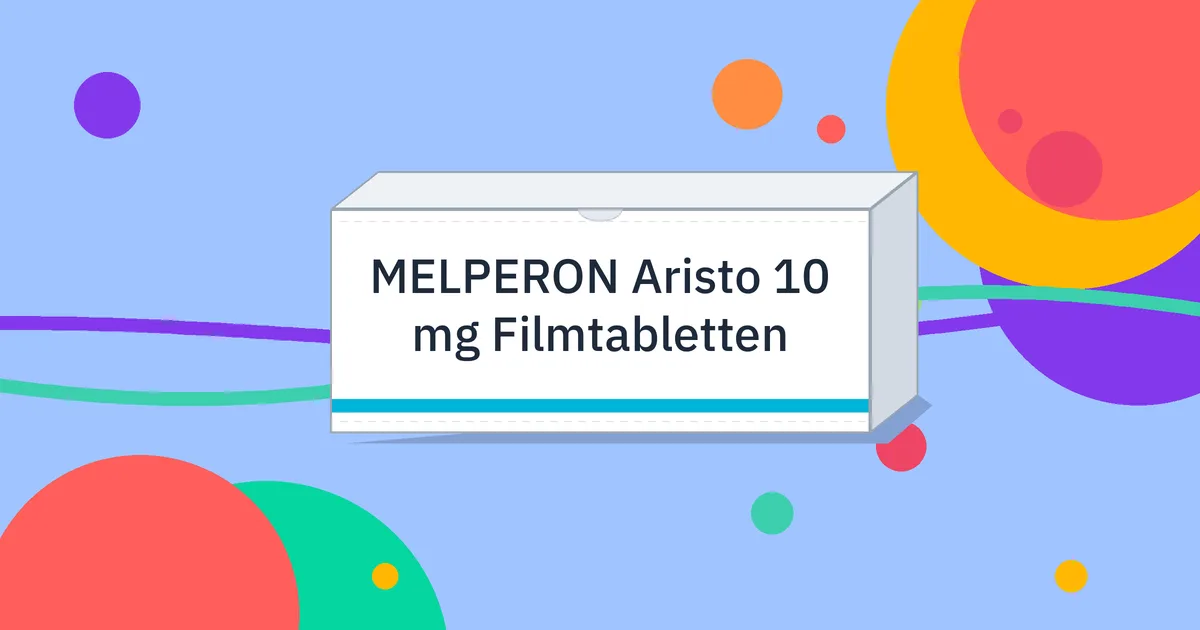 Symbolbild: Packung mit der Aufschrift MELPERON Aristo 10 mg Filmtabletten (PZN 09491301) – Verfügbarkeit und Bezug in Apotheken in Frankfurt am Main