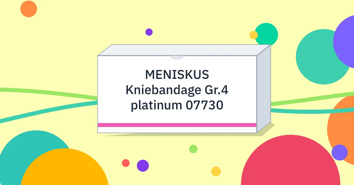 Symbolbild: Packung mit der Aufschrift MENISKUS Kniebandage Gr.4 platinum 07730 (PZN 06826770) – Verfügbarkeit und Bezug in Apotheken in Frankfurt am Main