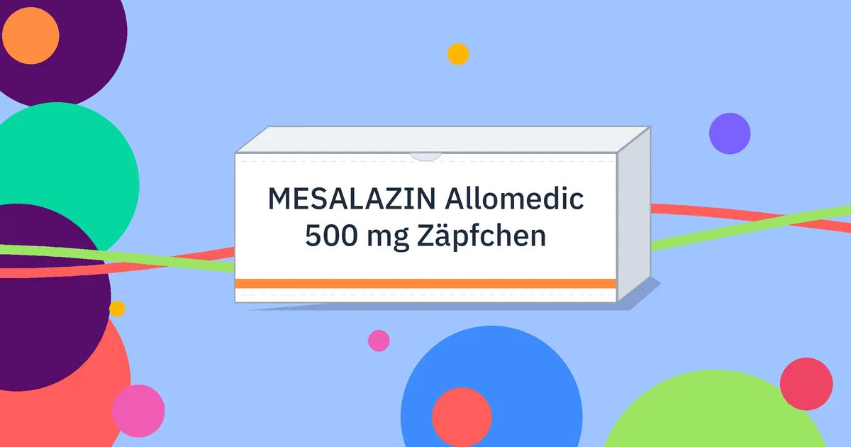 Symbolbild: Packung mit der Aufschrift MESALAZIN Allomedic 500 mg Zäpfchen (PZN 12340764) – Verfügbarkeit und Bezug in Apotheken in Frankfurt am Main