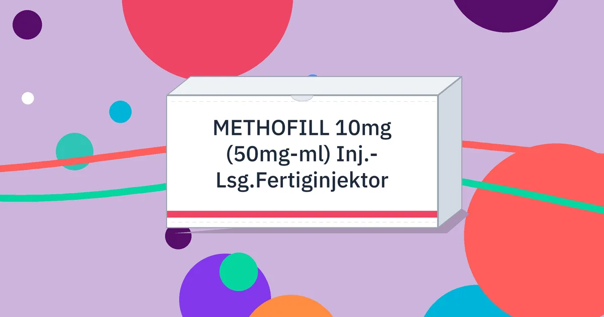 Symbolbild: Packung mit der Aufschrift METHOFILL 10mg (50mg-ml) Inj.-Lsg.Fertiginjektor (PZN 18660725) – Verfügbarkeit und Bezug in Apotheken in Frankfurt am Main