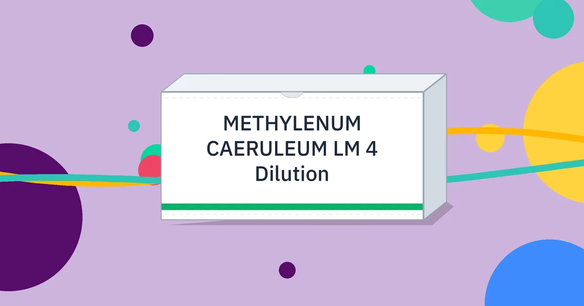 Symbolbild: Packung mit der Aufschrift METHYLENUM CAERULEUM LM 4 Dilution (PZN 13606945) – Verfügbarkeit und Bezug in Apotheken in Frankfurt am Main