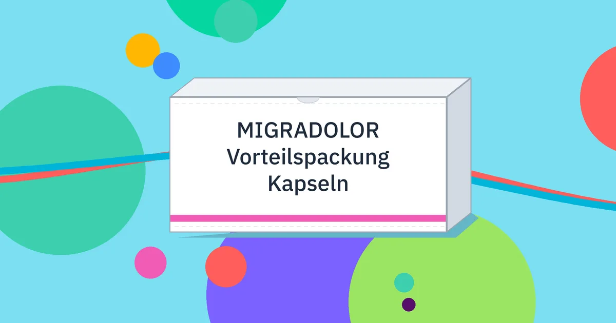 Symbolbild: Packung mit der Aufschrift MIGRADOLOR Vorteilspackung Kapseln (PZN 12615907) – Verfügbarkeit und Bezug in Apotheken in Frankfurt am Main