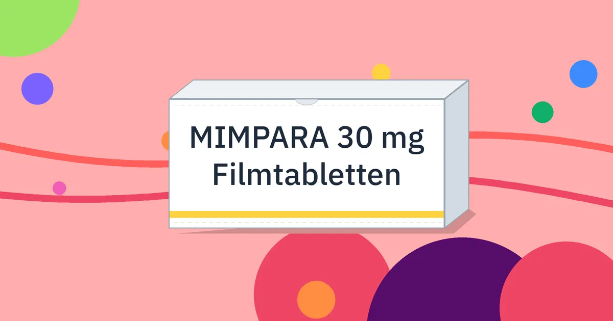 Symbolbild: Packung mit der Aufschrift MIMPARA 30 mg Filmtabletten (PZN 17437416) – Verfügbarkeit und Bezug in Apotheken in Frankfurt am Main