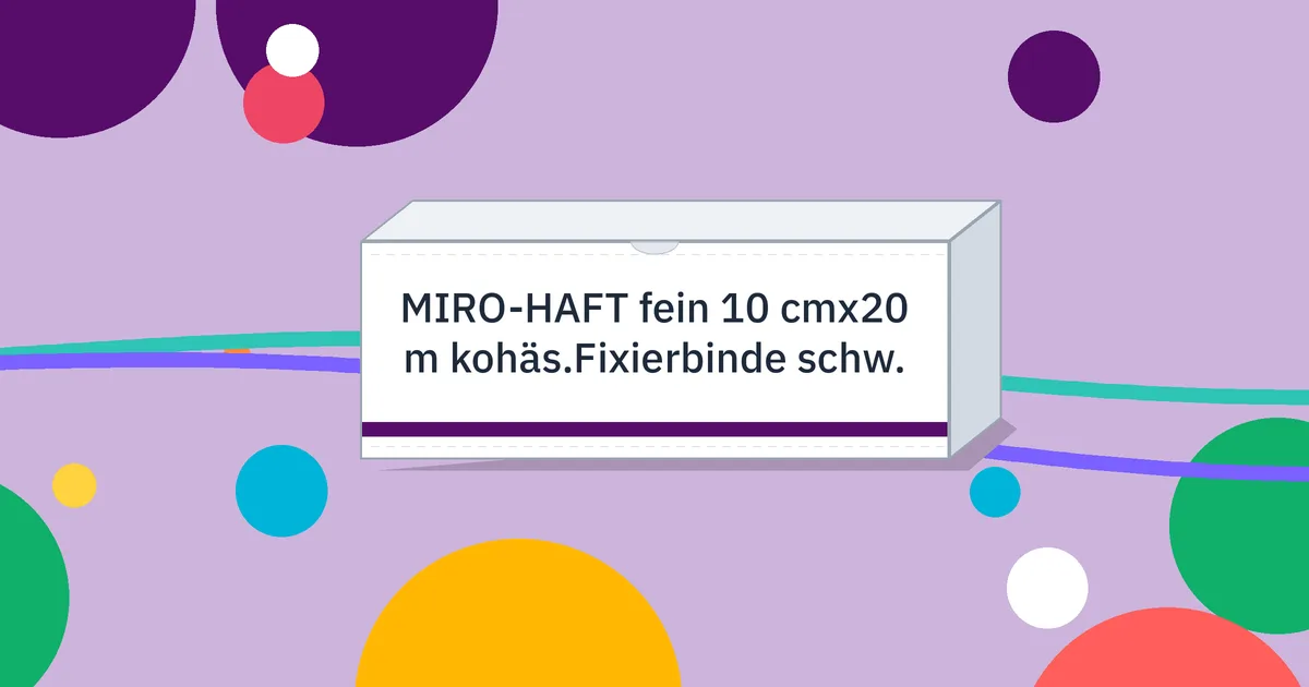 Symbolbild: Packung mit der Aufschrift MIRO-HAFT fein 10 cmx20 m kohäs.Fixierbinde schw. (PZN 04721713) – Verfügbarkeit und Bezug in Apotheken in Frankfurt am Main