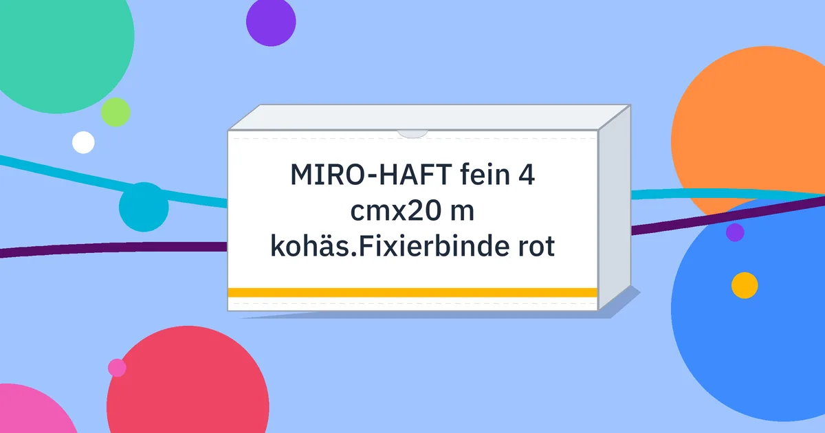 Symbolbild: Packung mit der Aufschrift MIRO-HAFT fein 4 cmx20 m kohäs.Fixierbinde rot (PZN 17756883) – Verfügbarkeit und Bezug in Apotheken in Frankfurt am Main